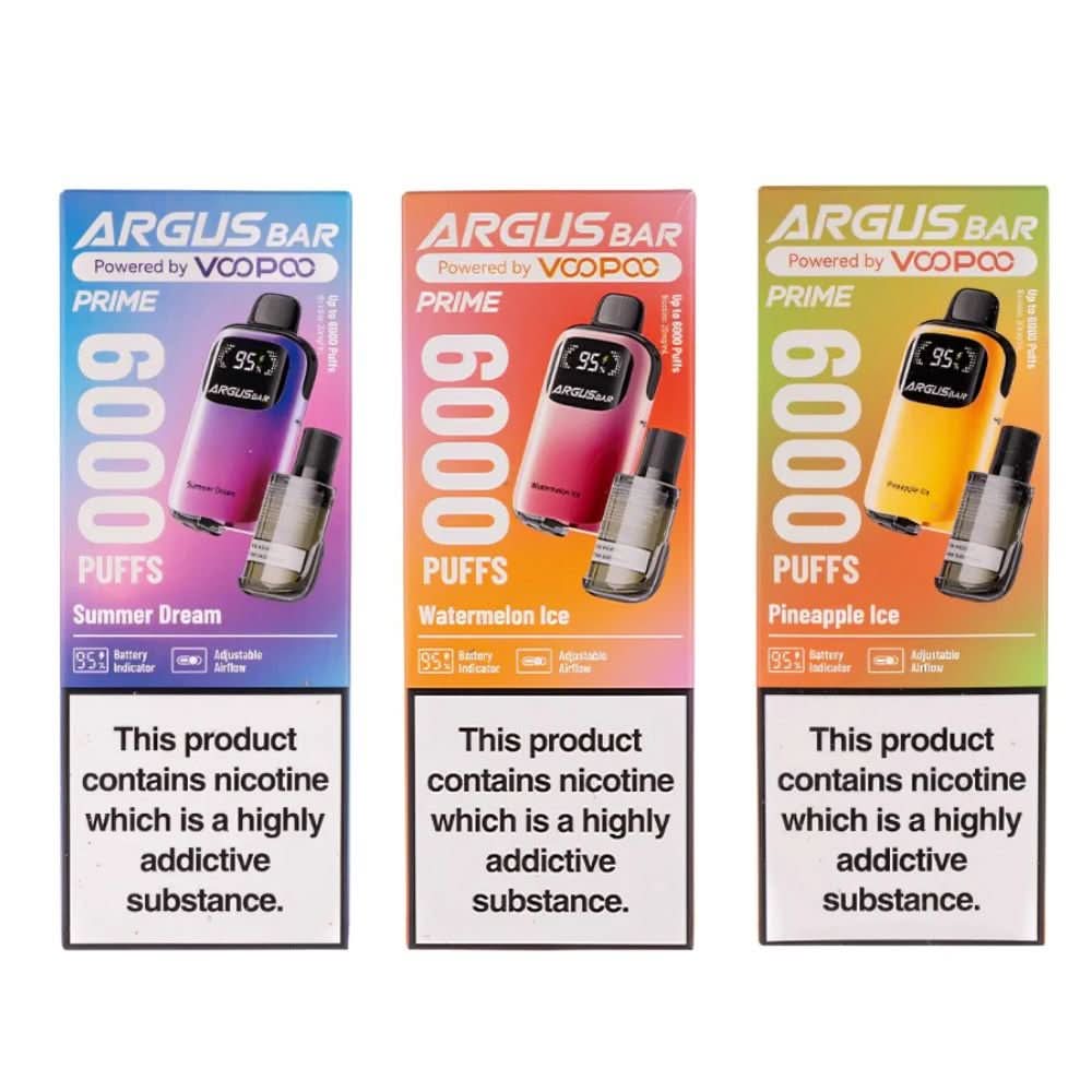 VooPoo Argus Bar Prime 6000 Disposable Vape Box of 5 - Eliquid Base
